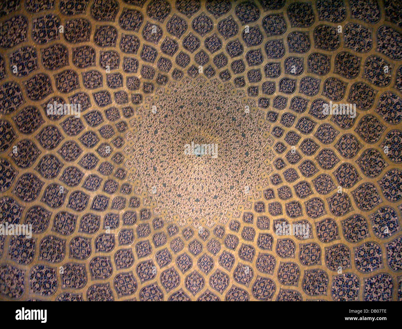 The picture shows the beautifully decorated ceiling inside the Imam ...