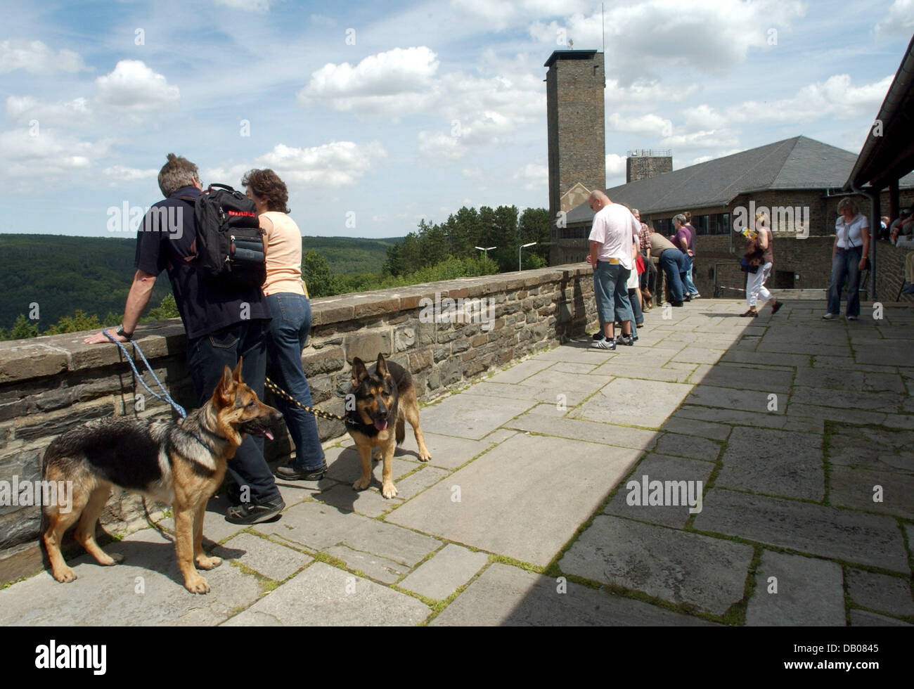 Visitors are pictured on a terrace of the Ordensburg Vogelsang castle ...