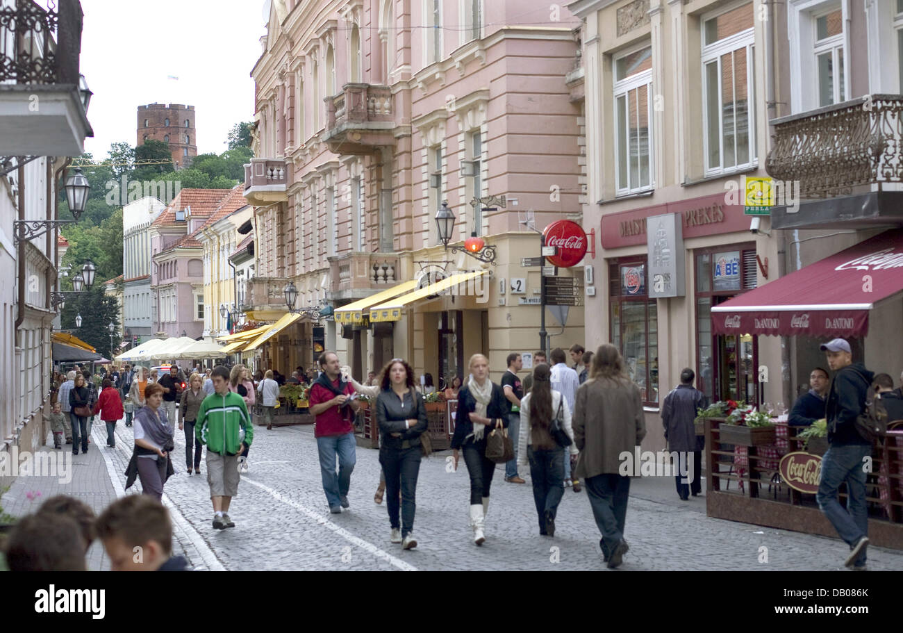 The picture shows a street at the historic centre of Vilnius, Lithuania ...