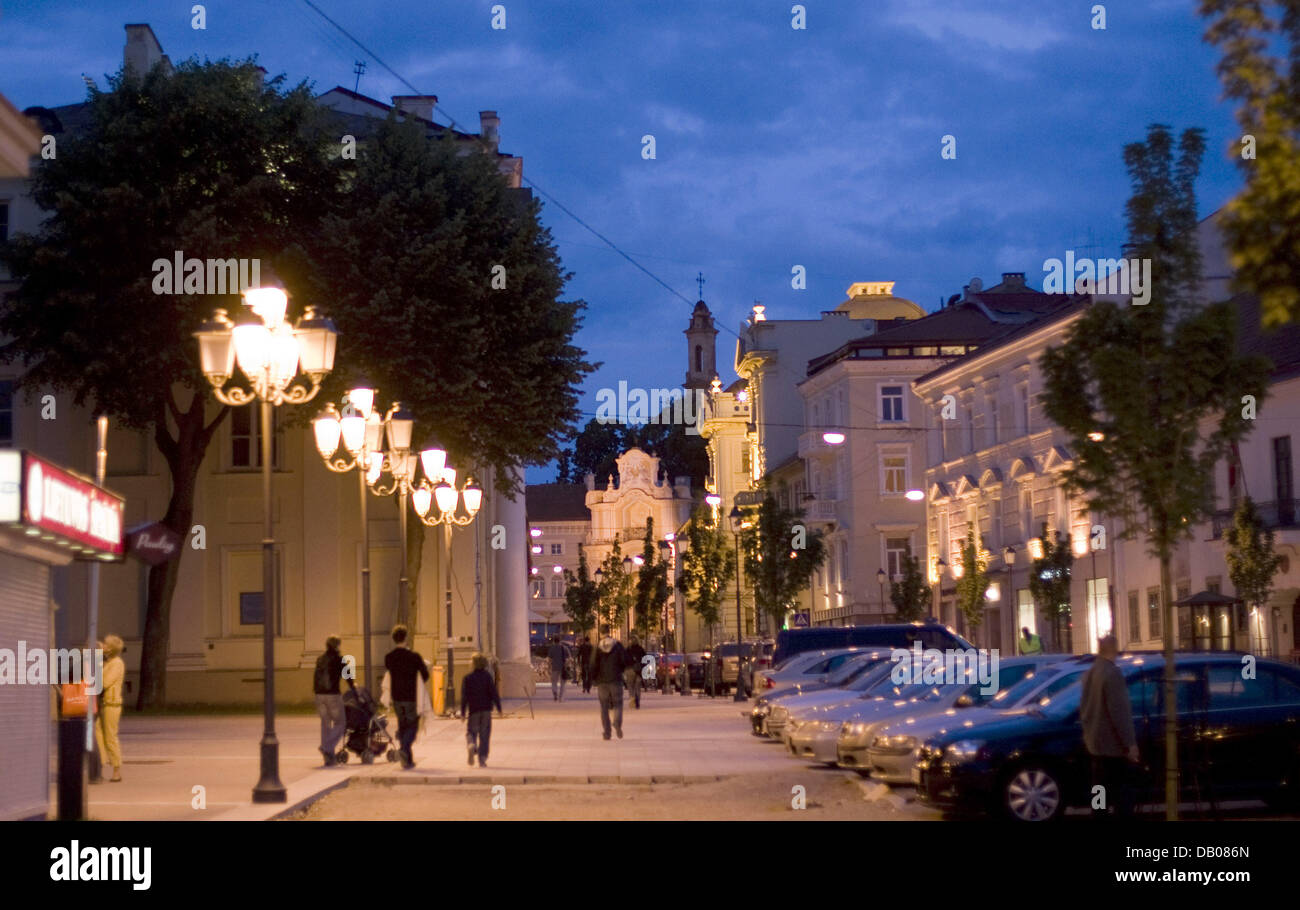 The picture shows a street at the historic centre of Vilnius, Lithuania ...