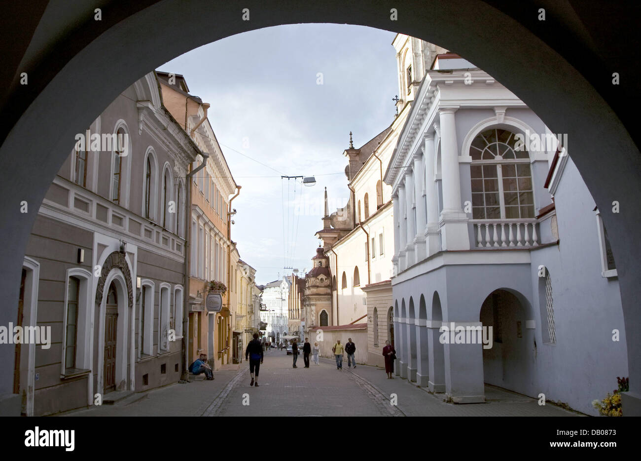 The picture shows a street at the historic centre of Vilnius, Lithuania ...