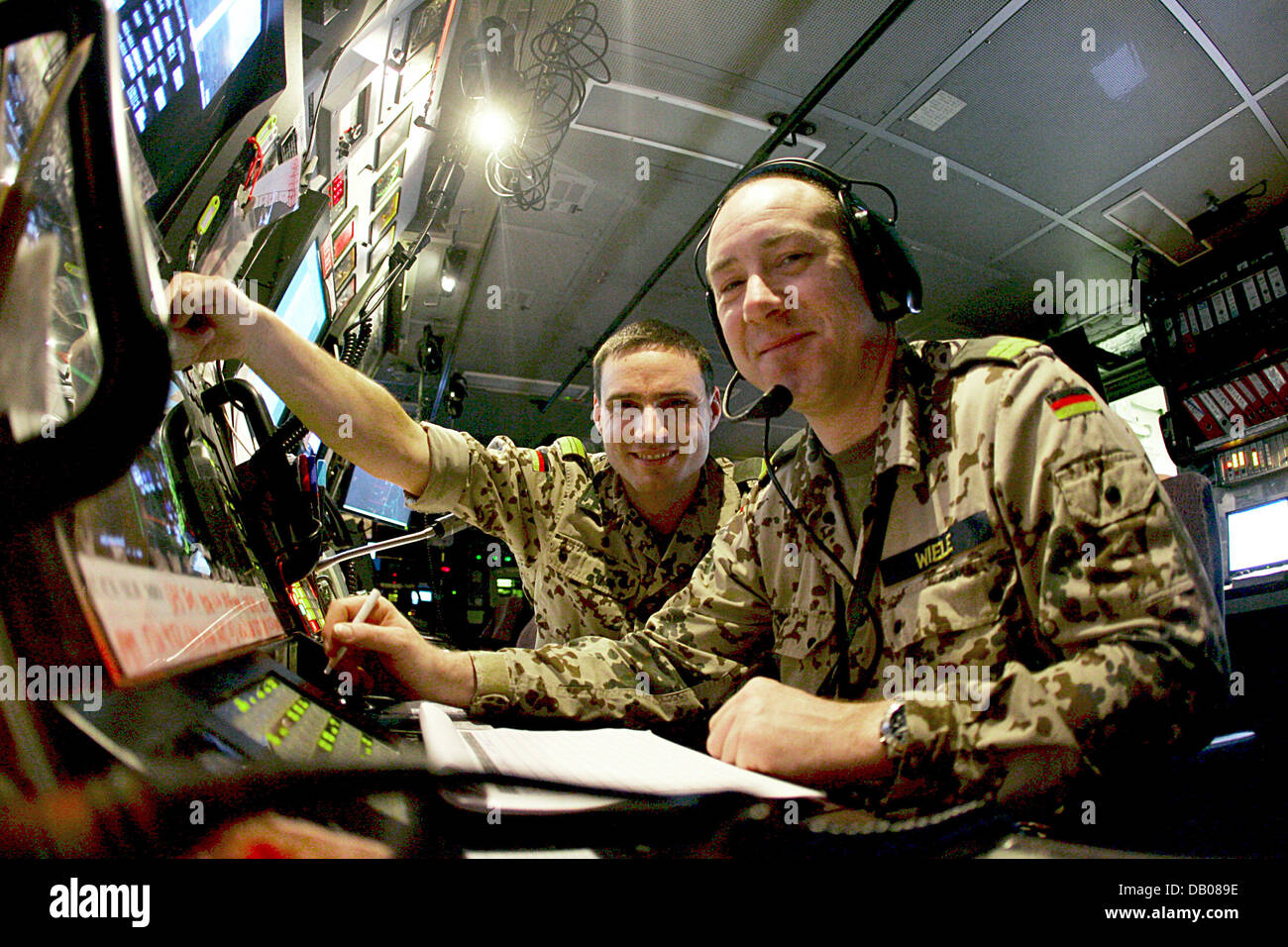 German Navy soldiers smile in the ops of frigate 'Schleswig-Holstein ...