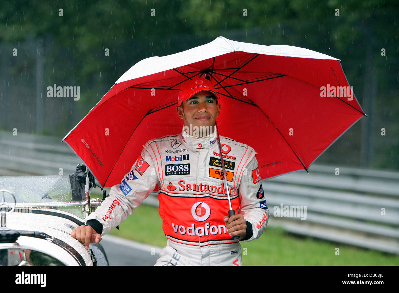British Formula One driver Lewis Hamilton of McLaren Mercedes stands in ...
