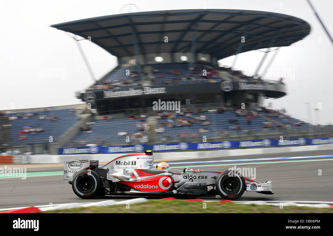 British Formula One rooki Lewis Hamilton of McLaren Mercede steers his ...