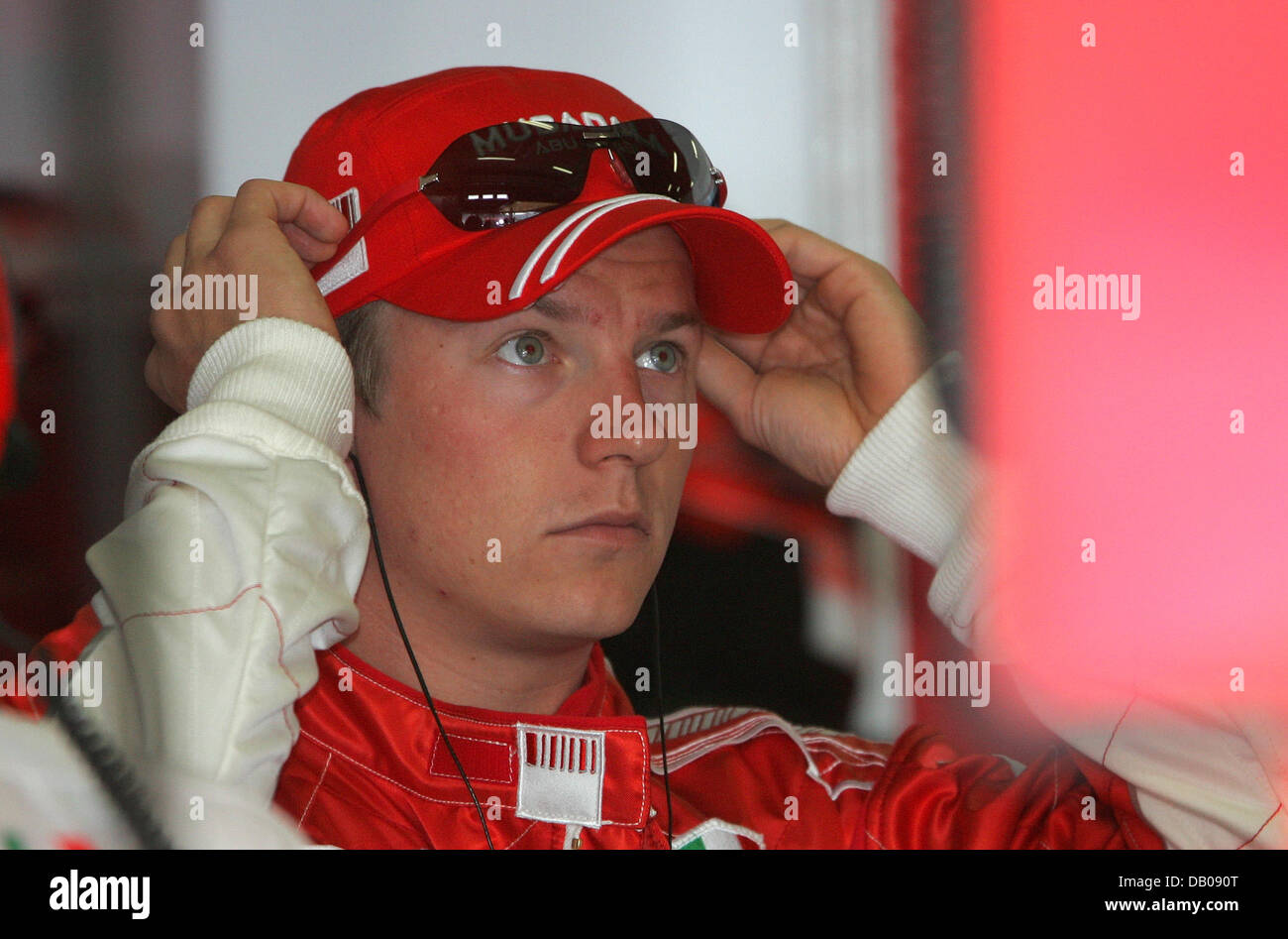 Kimi Raikkonen of Scuderia Ferrari pictured in the pits during Practice ...