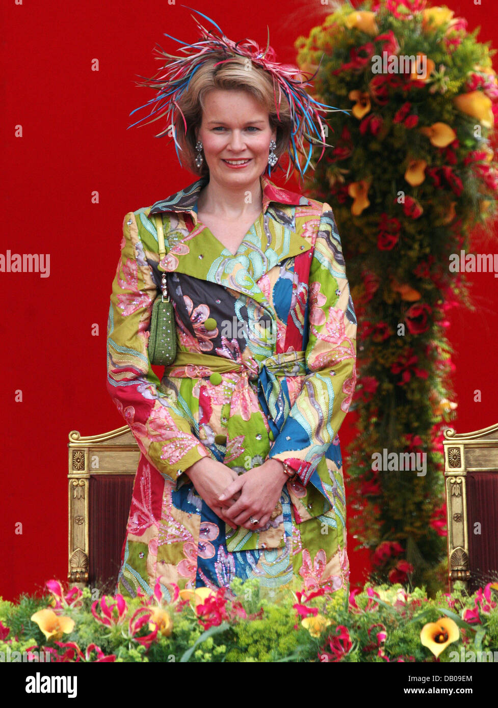 Crown Princess Mathilde of Belgium watches a parade in front of the ...