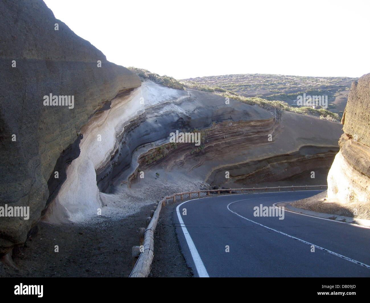 The picture shows multi-coloured layers of rock at the 'Las Canadas ...