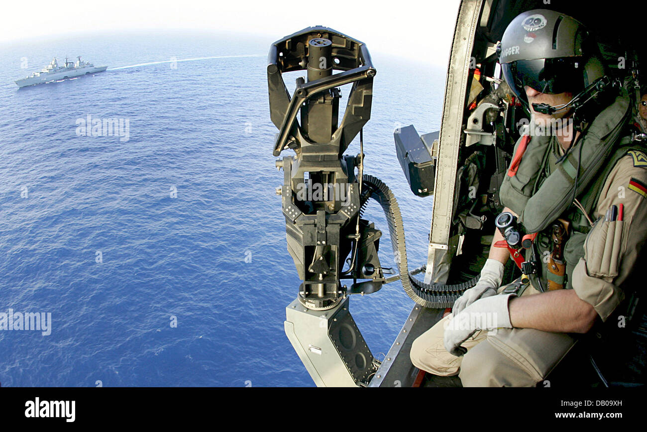 View from a Seaking helicopter on German Navy frigate 'Schleswig ...