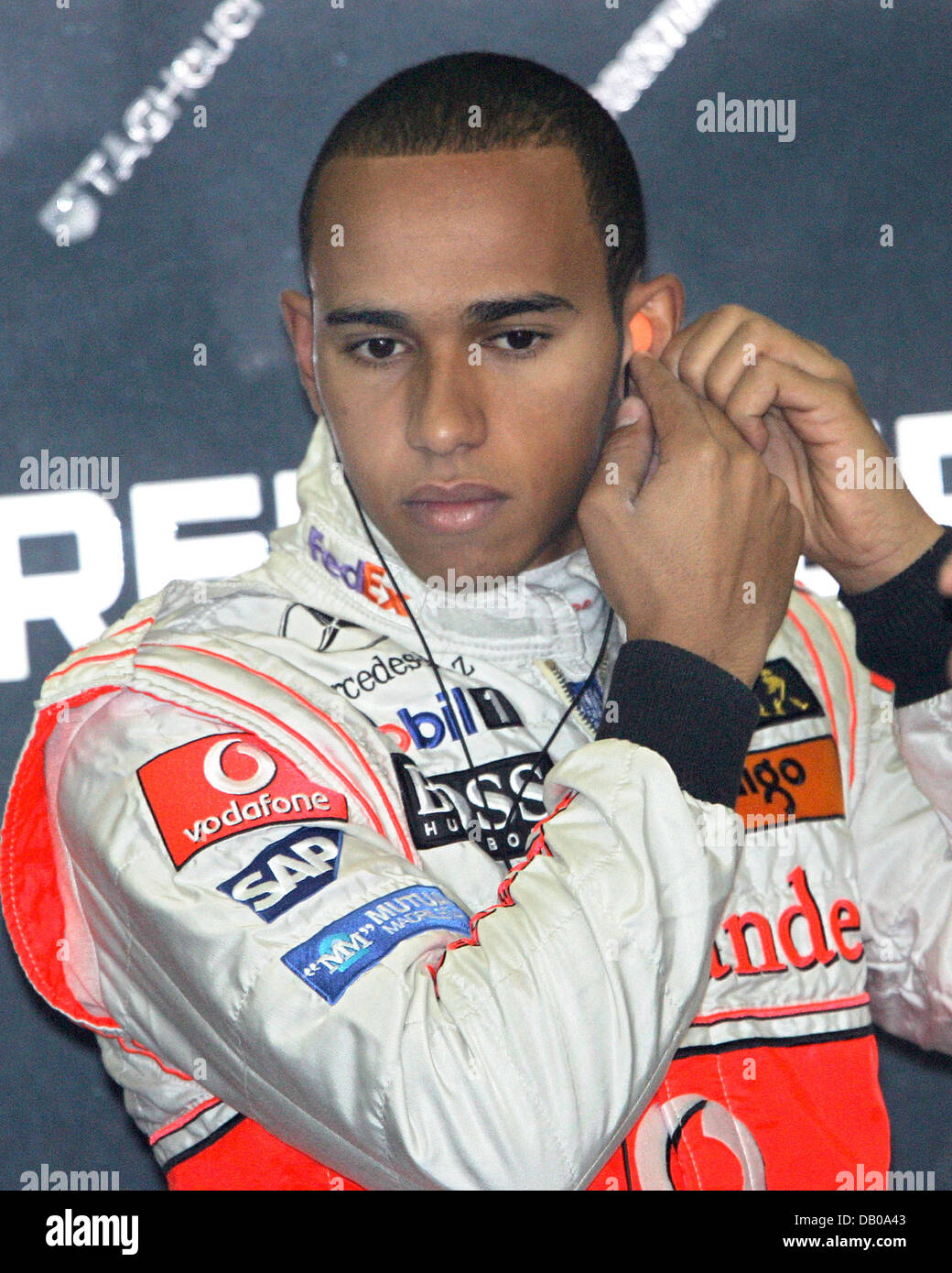 British Formula One pilot Lewis Hamilton of McLaren Mercedes is ...