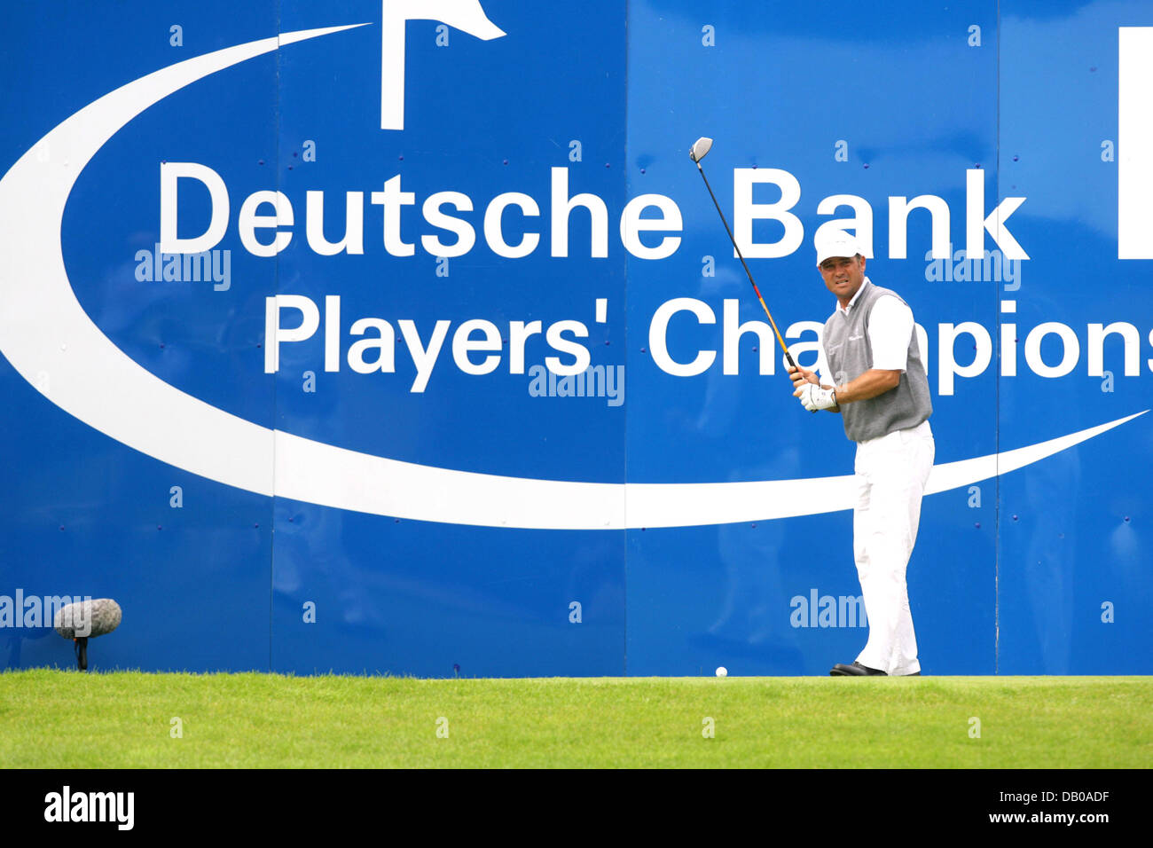 The German golf player Sven Struever prepares to play his ball during ...