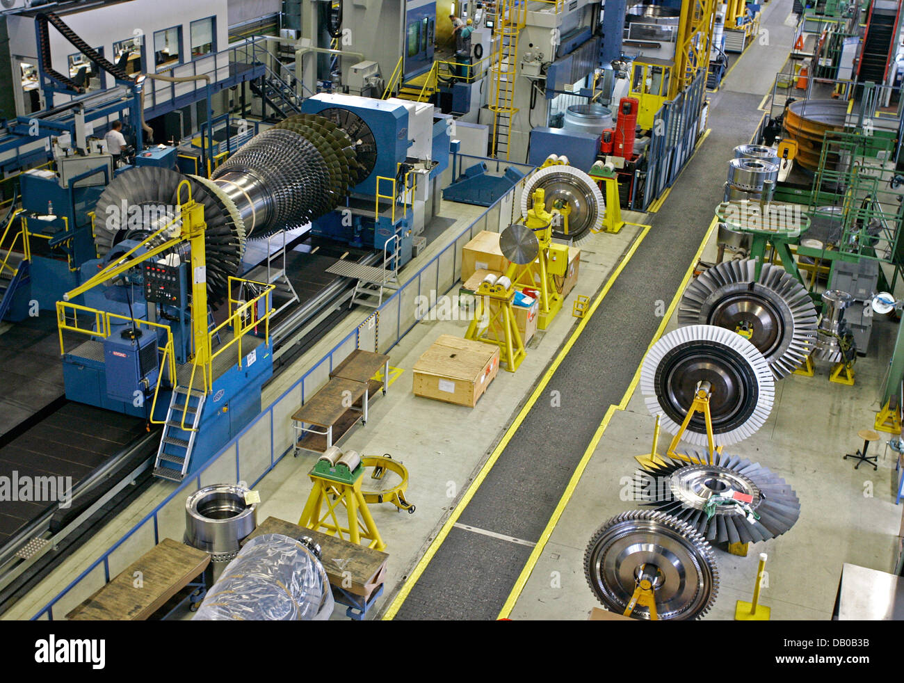 The photo shows the production line at Siemens' historic gas turbine ...