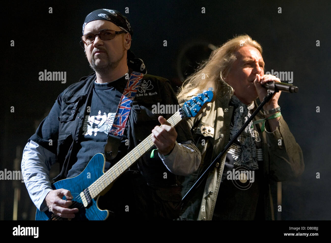 Biff Byford (R), singer of English hard-rock-band 'Saxon' and its ...
