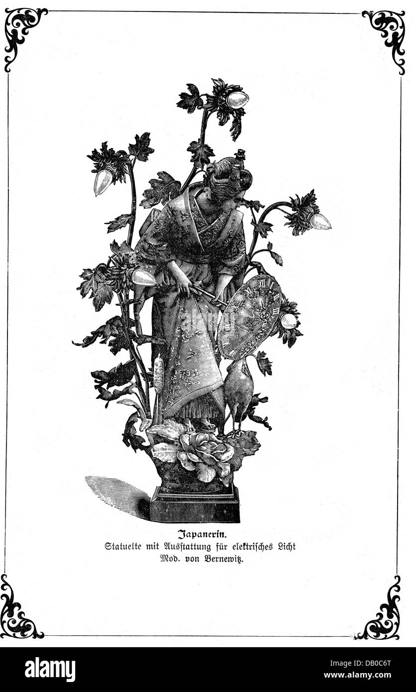 energy, electricity, statuette of a Japanese woman with electrical ...