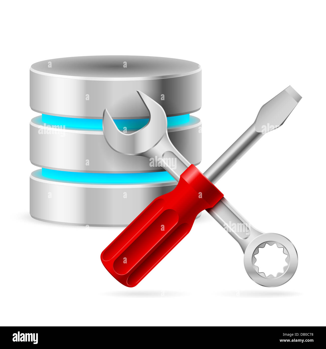 Configuring Database with tools. Illustration on white Stock Photo - Alamy