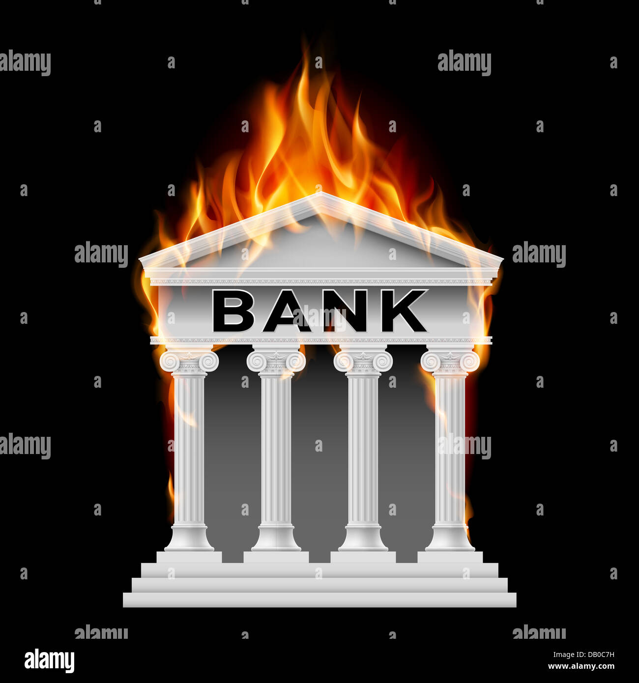 Burning Building bank. Illustration on black background Stock Photo - Alamy