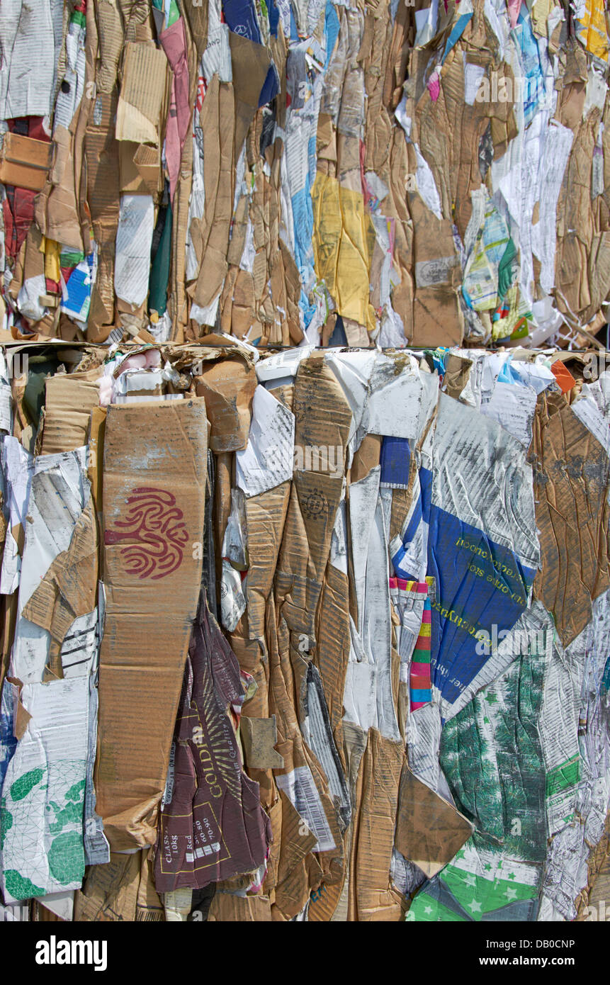 Cardboard that has been compacted in a baling machine Stock Photo - Alamy