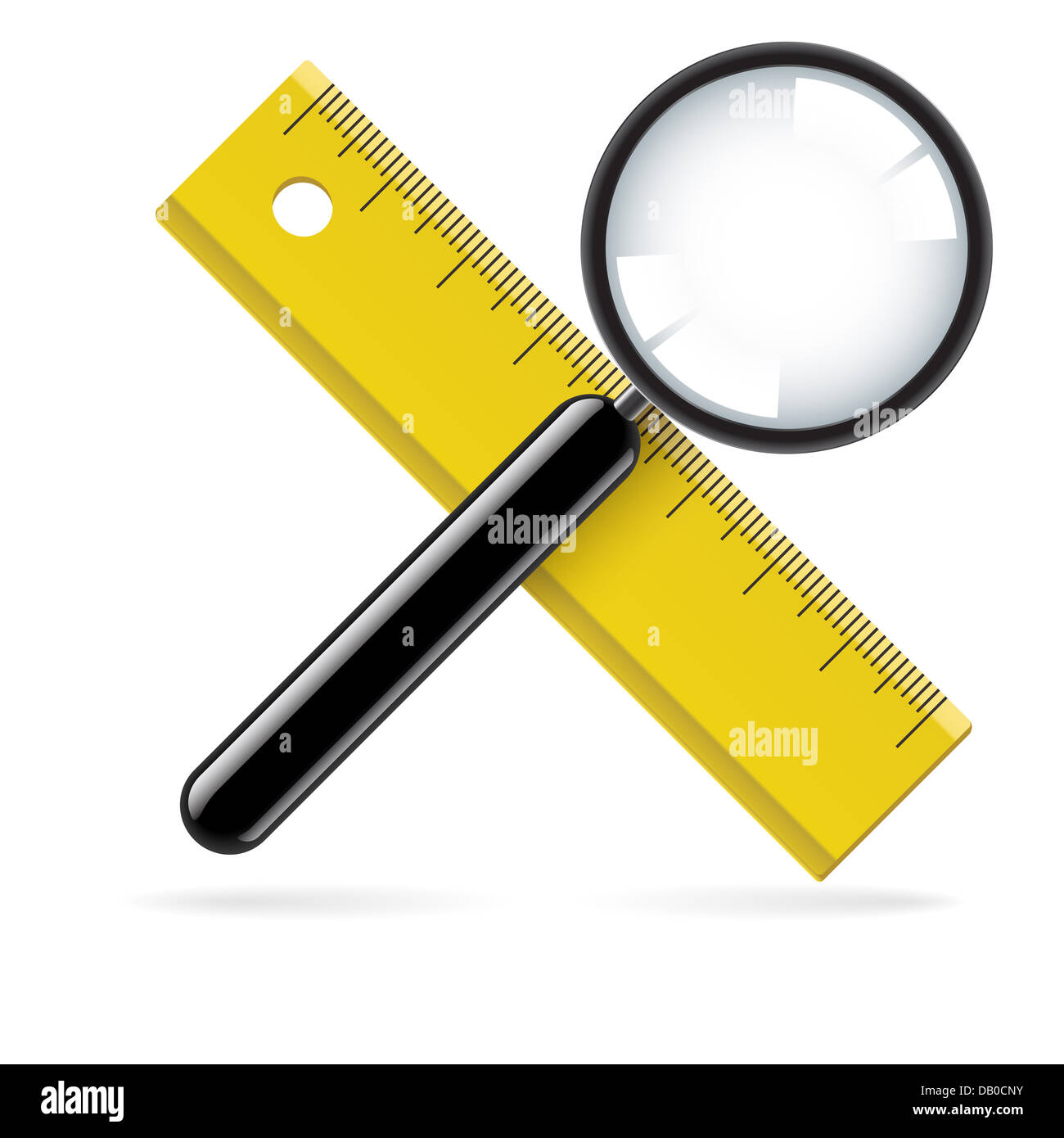 Magnifying glass and ruler. Illustration on white background Stock ...