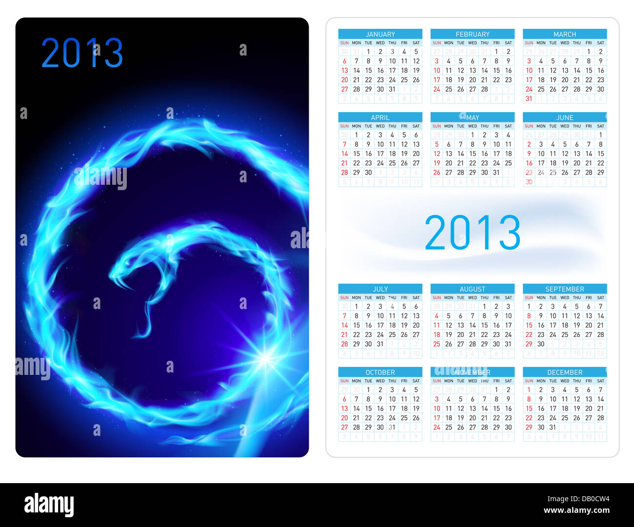 Calendar twenty thirteen. Blue Fire Snake. Illustration for design ...