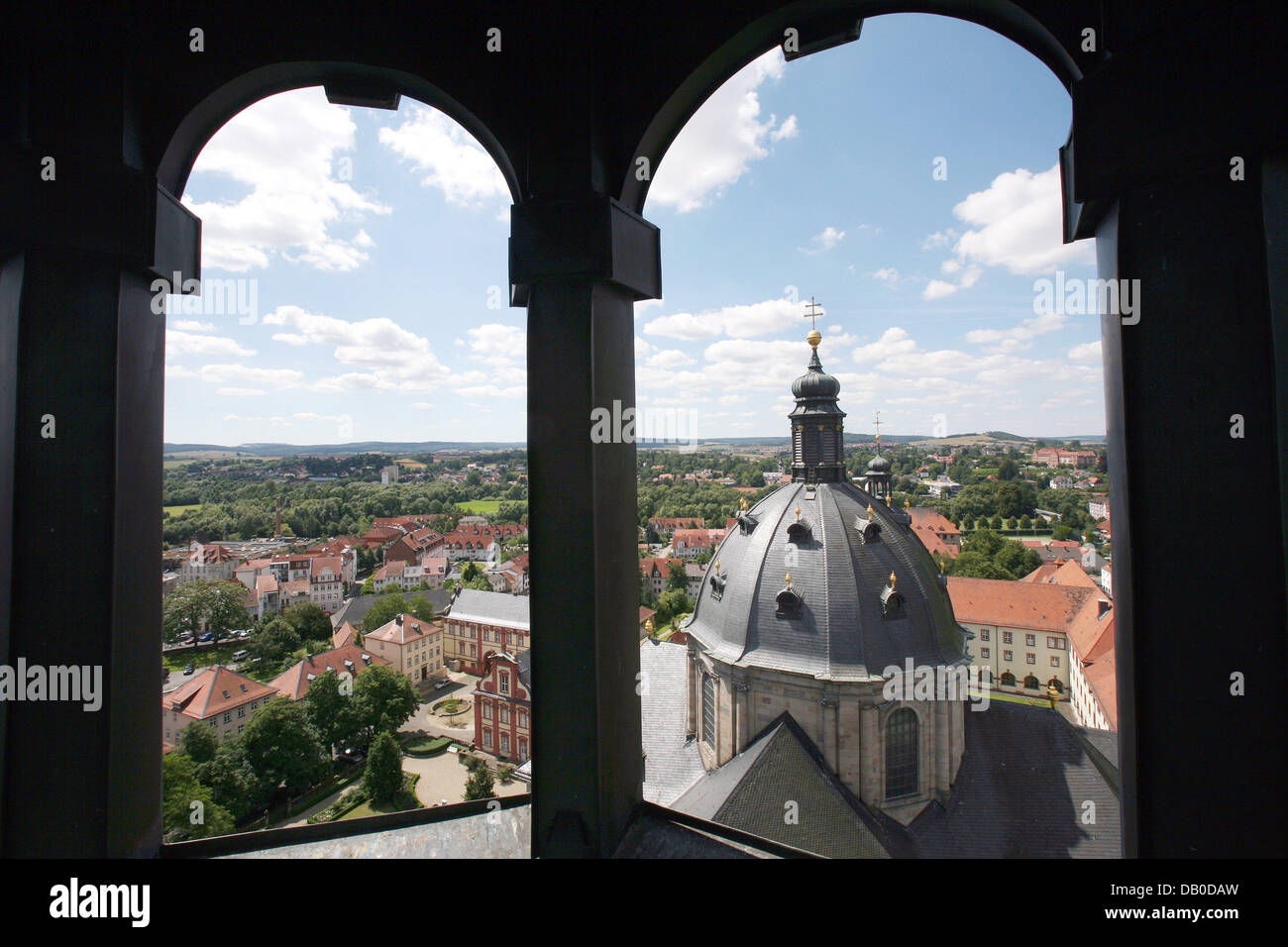 The picture shows a view of the inner city through the Cathedral's bell ...