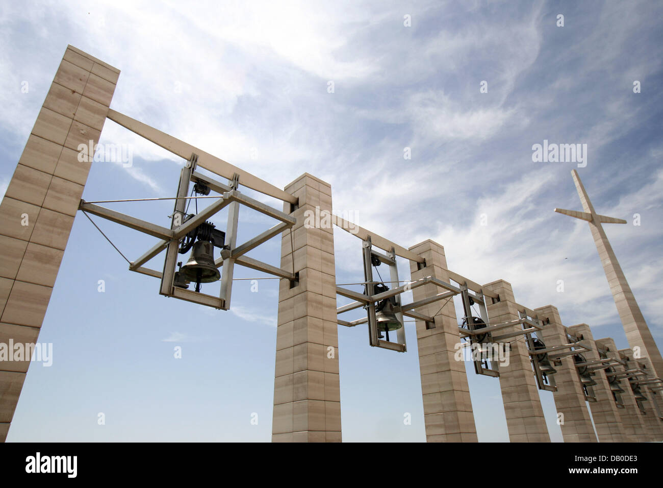 The picture shows the outdoor bells beside the new basilica Chiesa ...