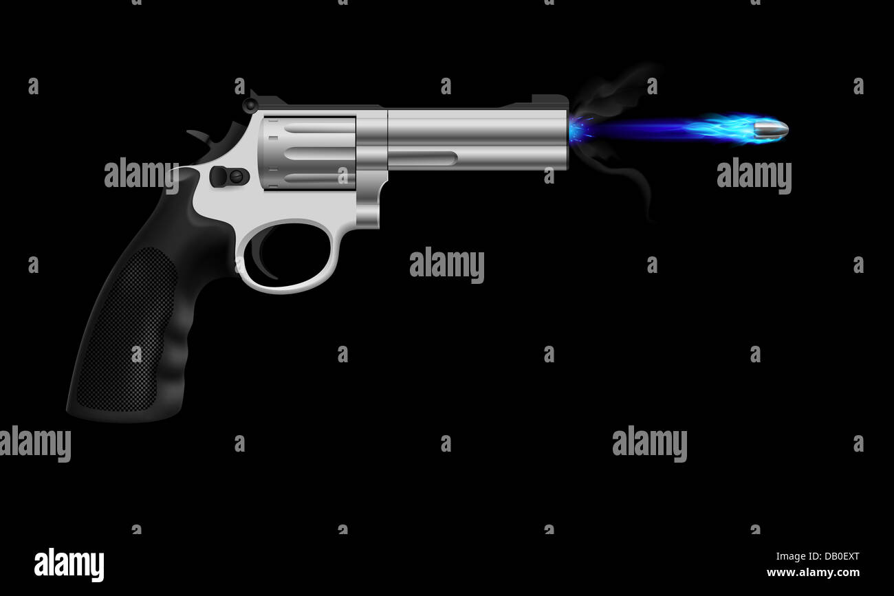 Revolver firing ice bullet. Illustration on black background Stock ...