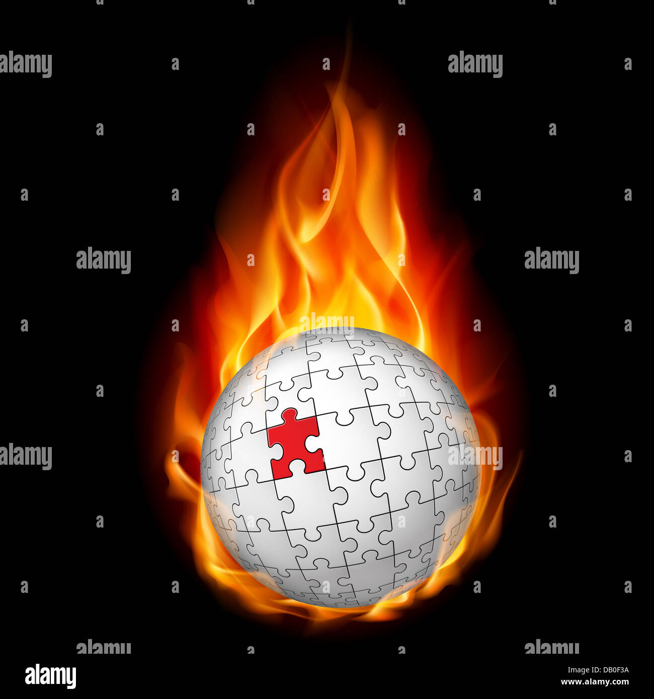 Burning puzzle sphere. Illustration on black background Stock Photo - Alamy
