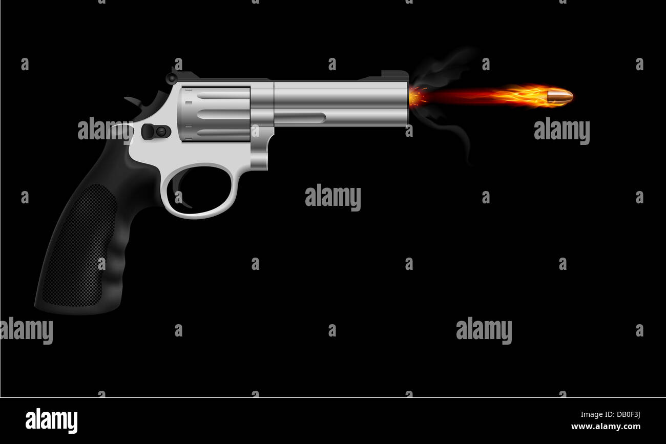 Revolver firing bullet. Illustration on black background Stock Photo ...
