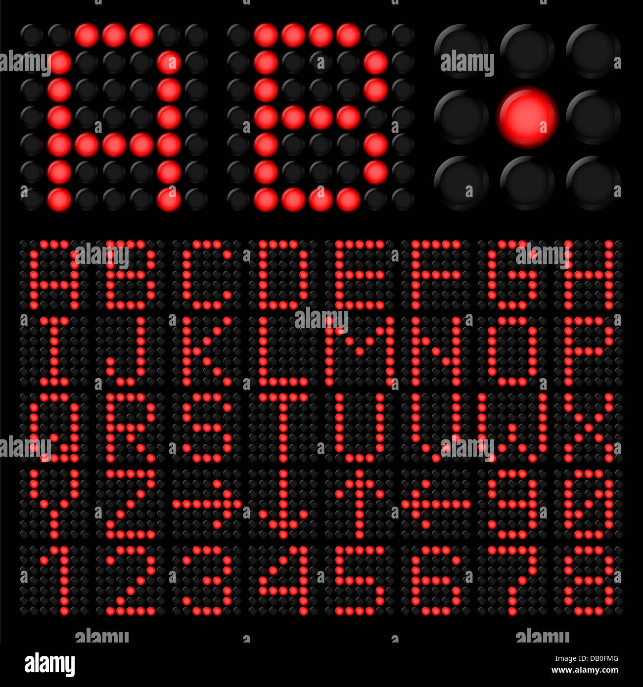 Red digital alphabetic and numeric characters on black Stock Photo - Alamy