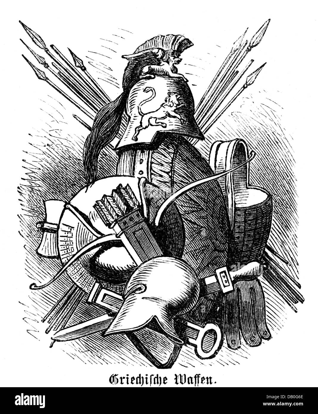 weapons, ancient world, Greek weapons, wood engraving, 1872, Additional ...