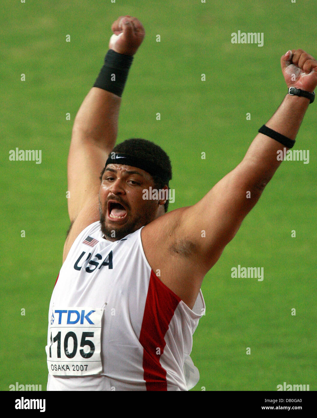 Reese Hoffa of the USA celebrates winning the Men's Shot Put final at ...