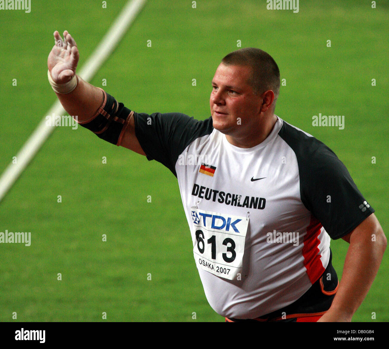 German Ralf Bartels reacts after an attempt in Men's Shot Put final of the 11th IAAF World ...