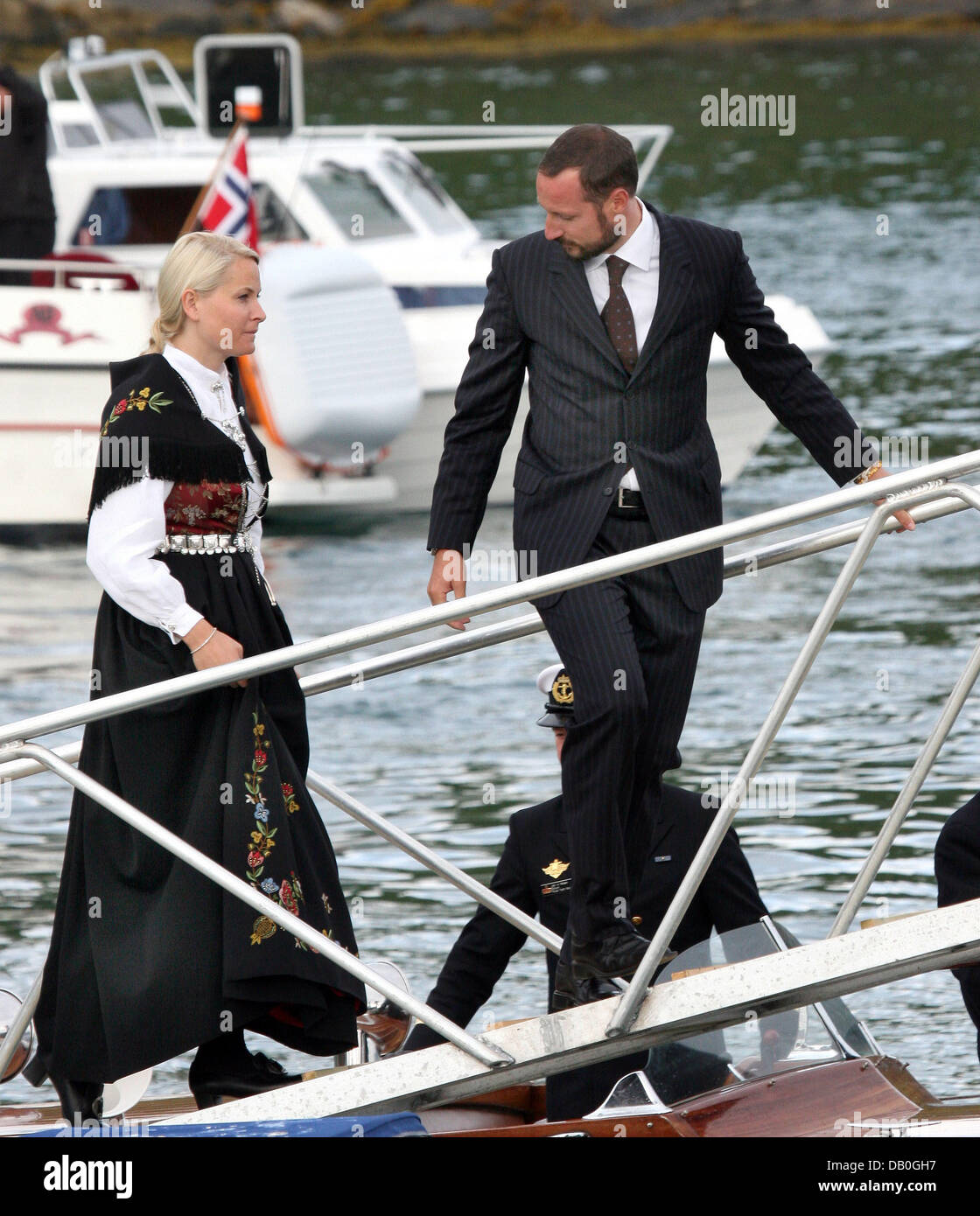 Princess Mette-Marit and Crown Prince Haakon are pictured in Skorpa ...