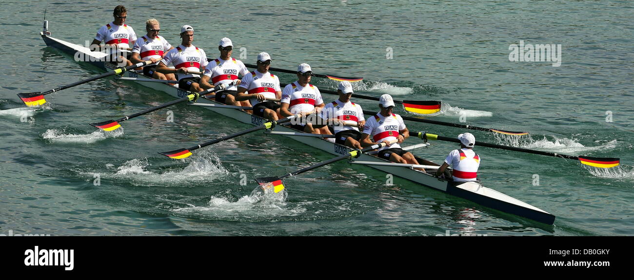 The picture shows the German men's eight team (L-R), Joerg Diessner ...