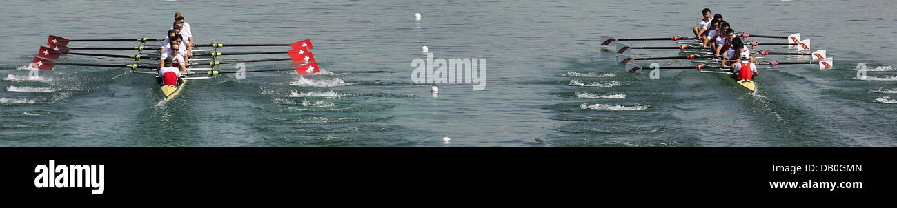 The picture shows the Swiss coxed eight (L) rowing against the Chinese ...