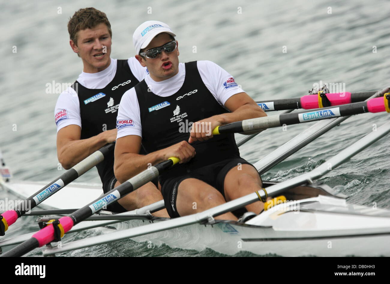 Nathan Cohen (R) and Matthew Trott of New Zealand in action during ...