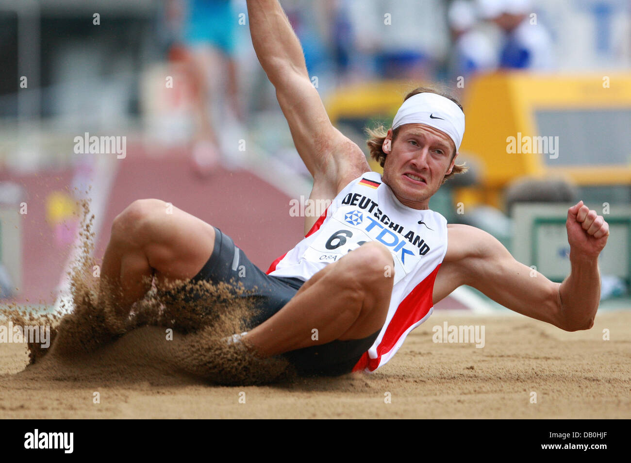 German Andre Niklaus lands in the sand during the Decathlon Long Jump ...