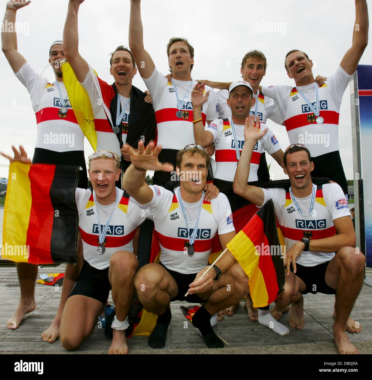 Germany eight with coxswain (back row L-R) Peter Thiede, Ulf Siemes ...