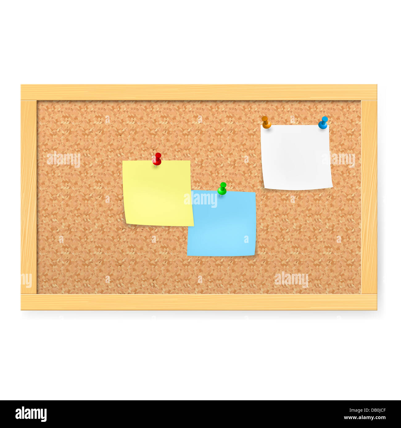 Realistic corkboard with pushpins and blank paper on white Stock Photo ...