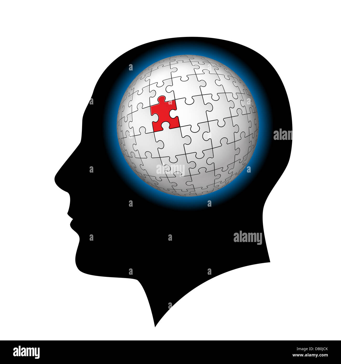 The man with puzzle sphere in the head. Illustration on white ...