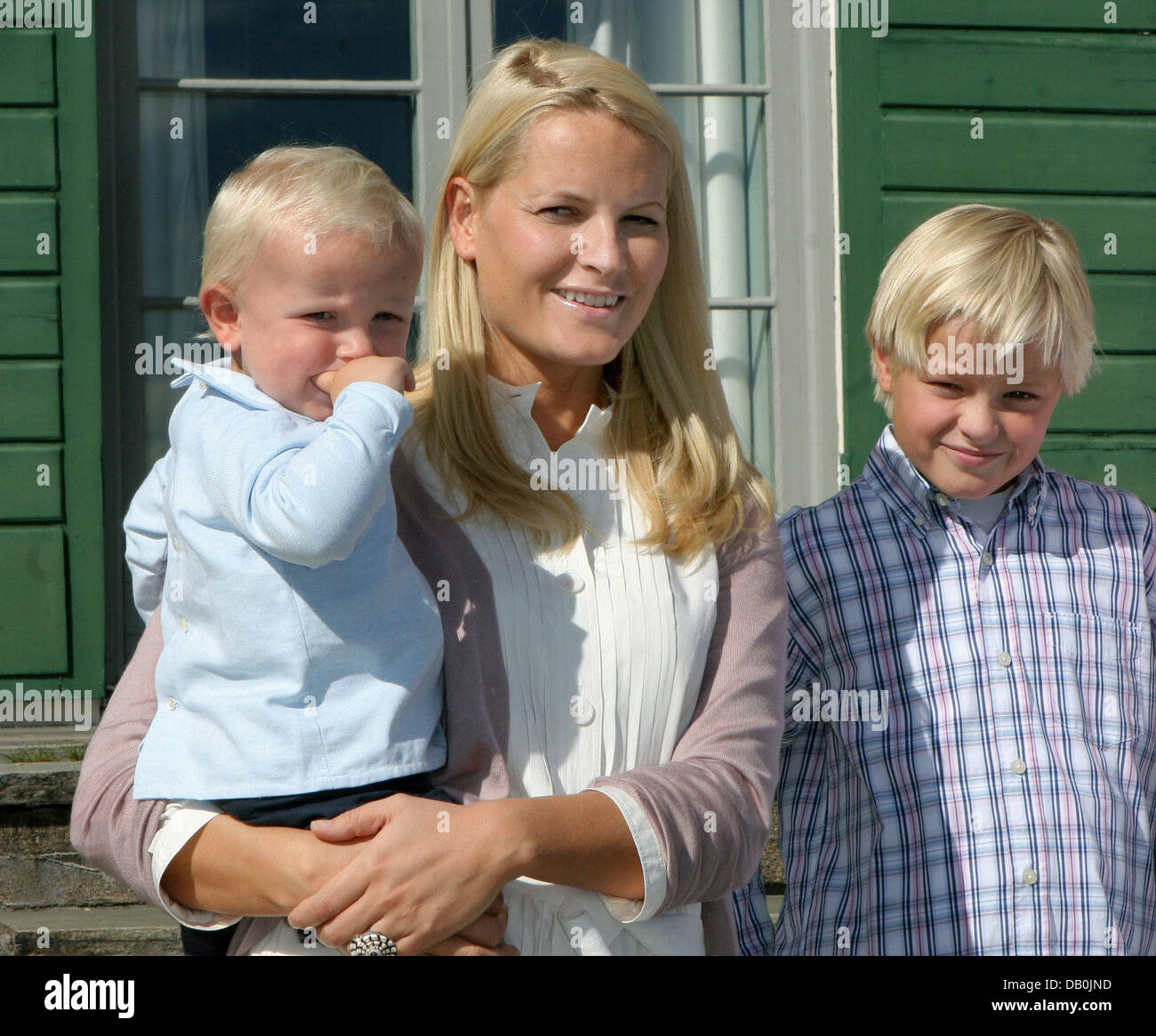 Crown Princess Mette-Marit of Norway smiles with her sons Prince Sverre ...