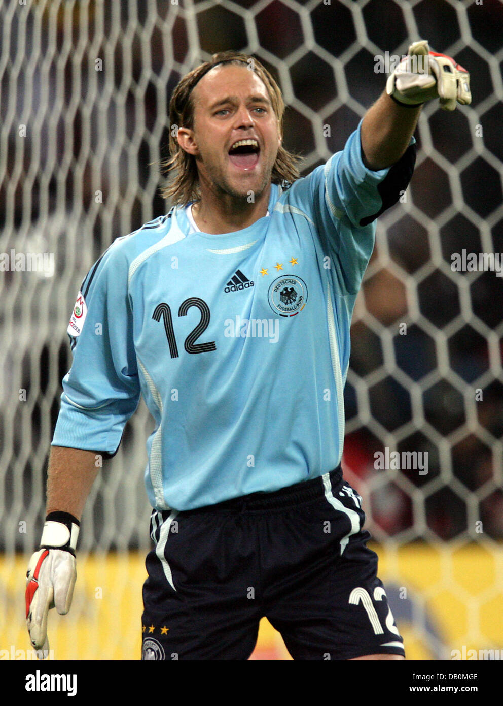 German goalkeeper Timo Hildebrand gives directions during the soccer ...