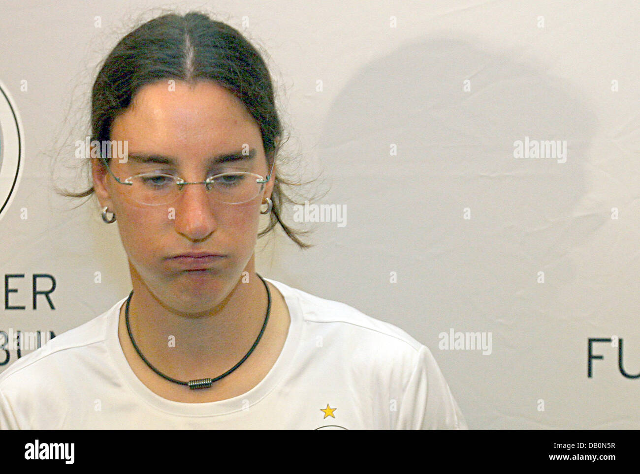 German national player Birgit Prinz (L) is pictured during a press ...