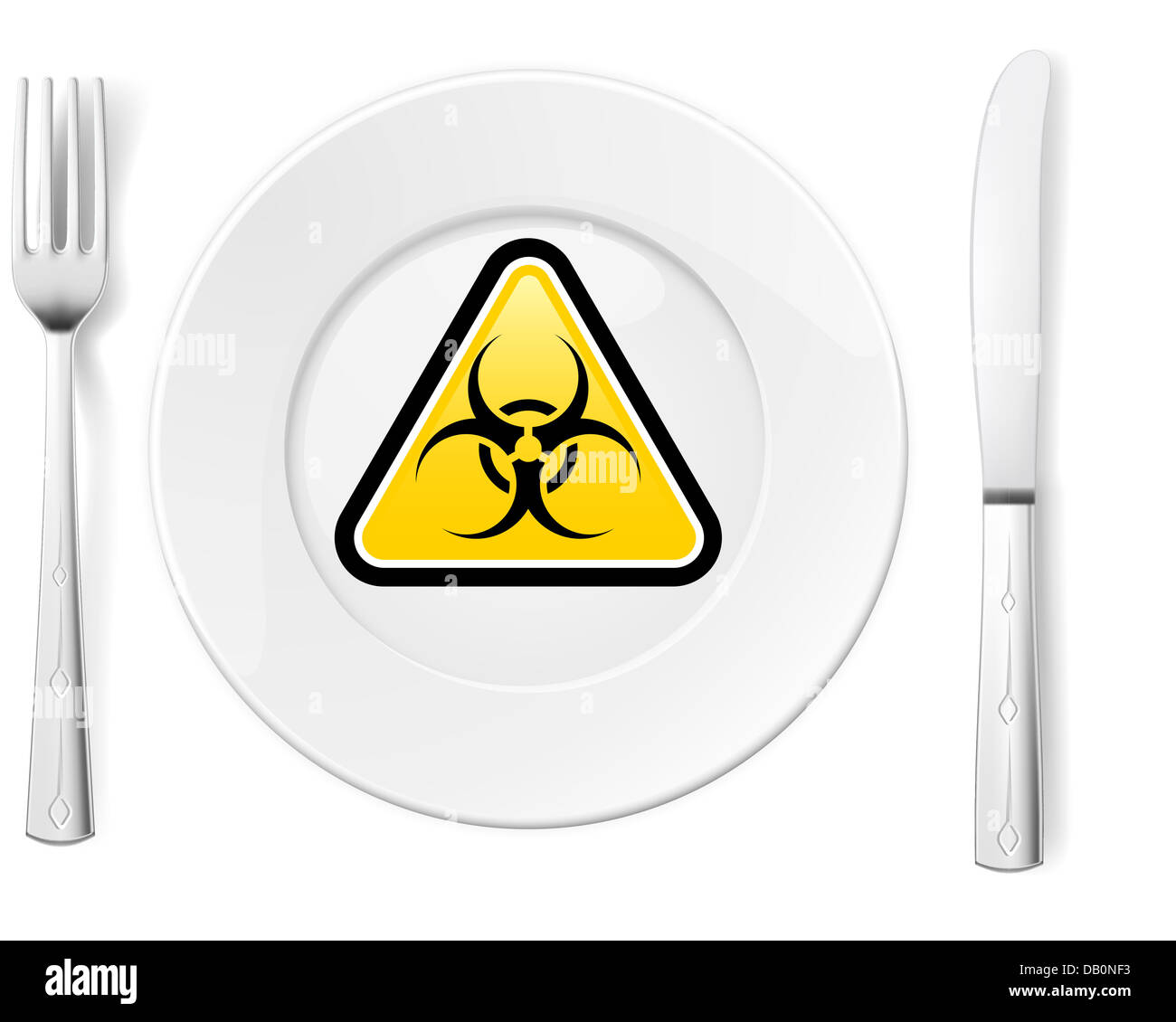 Dangerous food symbol represented by a Fork and Knife with a Plate and ...