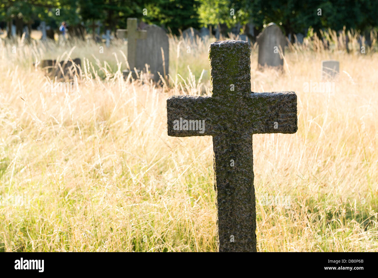 Catholic cross in unkempt field in sunny day Stock Photo - Alamy