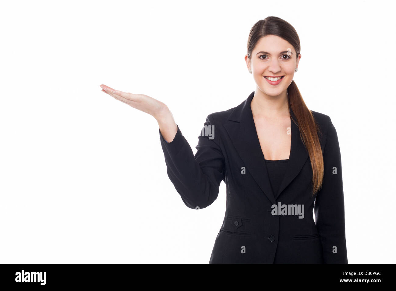 Pretty woman promoting business product Stock Photo - Alamy