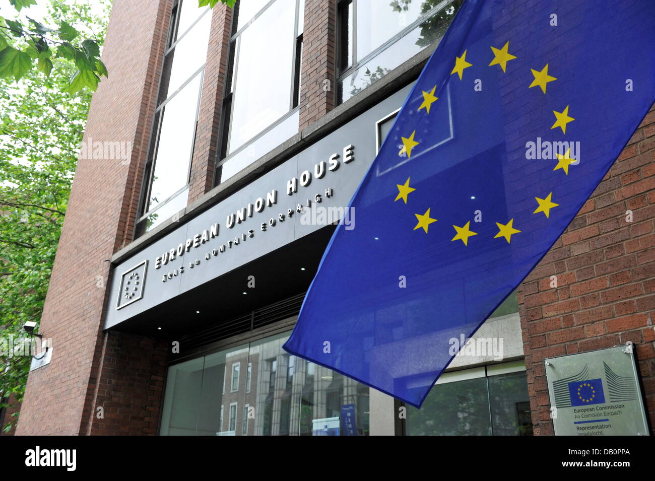 The flag of the European Union is hoisted in front of the European ...