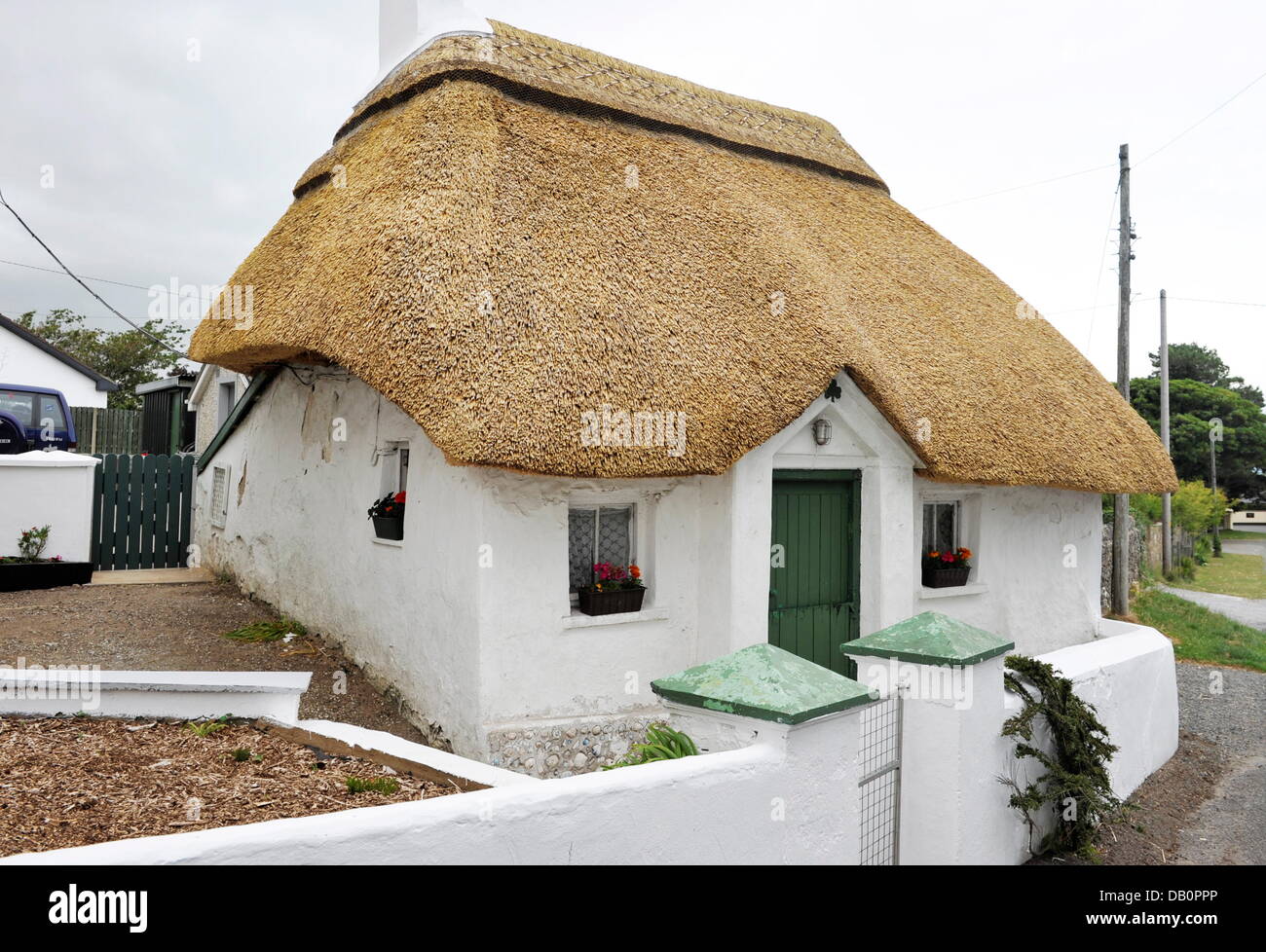 Typical irish thatched roof cottage near Gorey (County Wexford), on ...