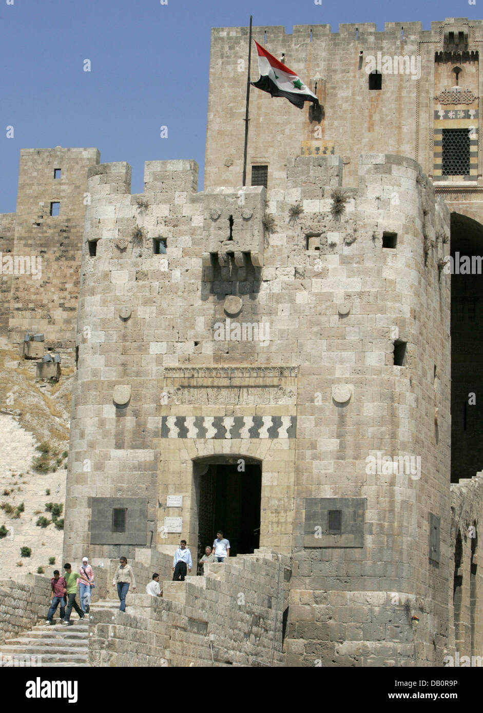 The picture shows the entrance gate to the citadel of Aleppo, Syria, 30 ...