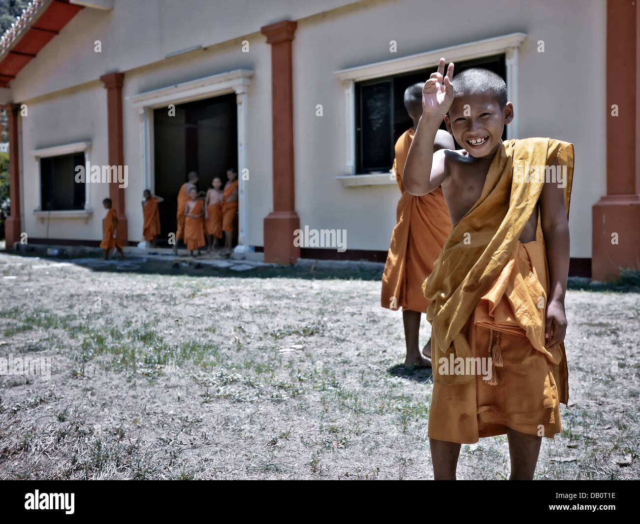 Thailand boy monk at a Buddhist temple retreat. Thailand S. E. Asia ...