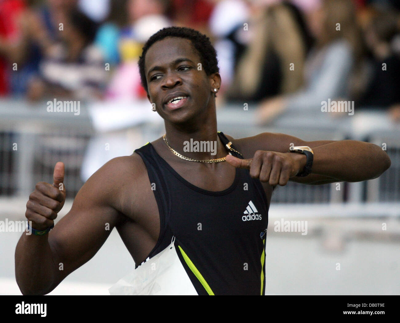 Dayron Robles of Cuba cheers winning the 110m Hurdles at the IAAF World ...
